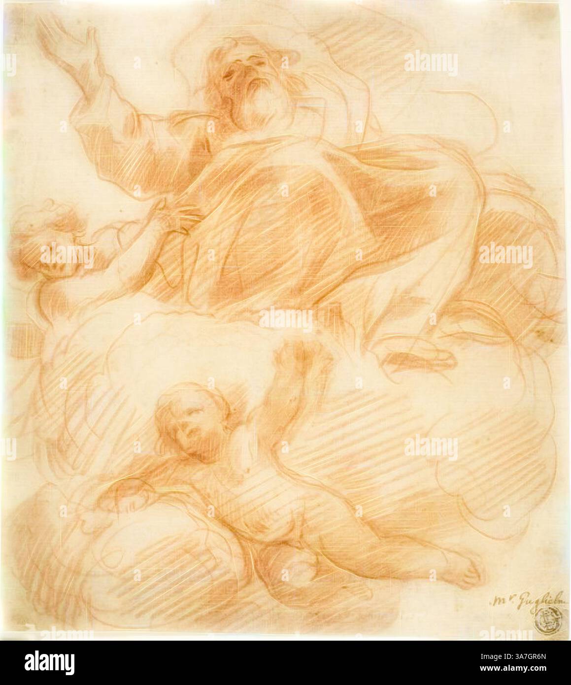 A scene depicting an elderly figure with a flowing robe, surrounded by ...