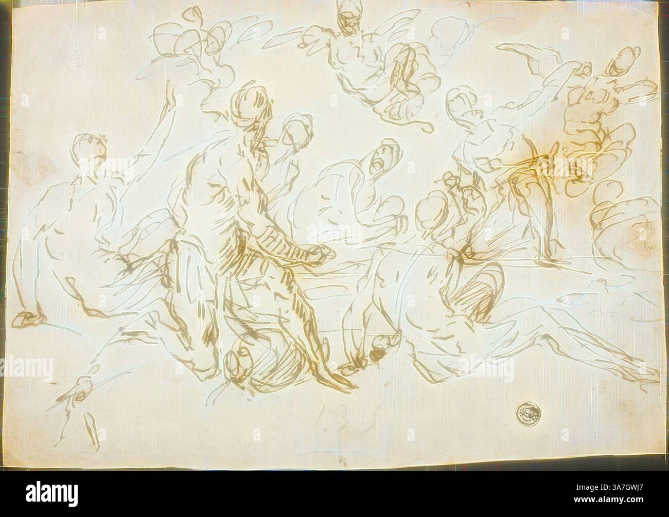 A dynamic composition depicting a group of ethereal figures engaged in ...