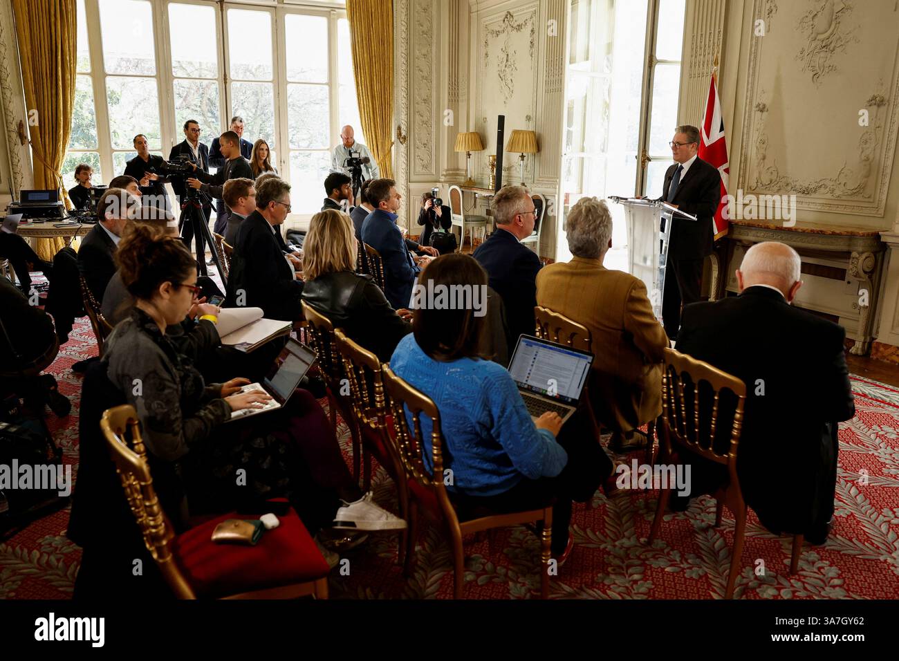 Britain's Prime Minister Keir Starmer attends a press conference at the ...