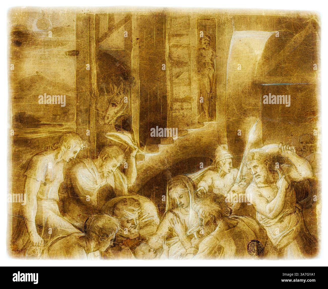 A dramatic scene depicting a group of figures in a moment of intense ...