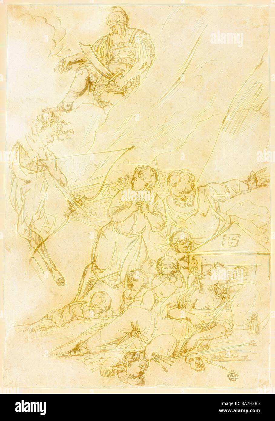 A dynamic scene featuring figures in various poses, capturing a moment ...