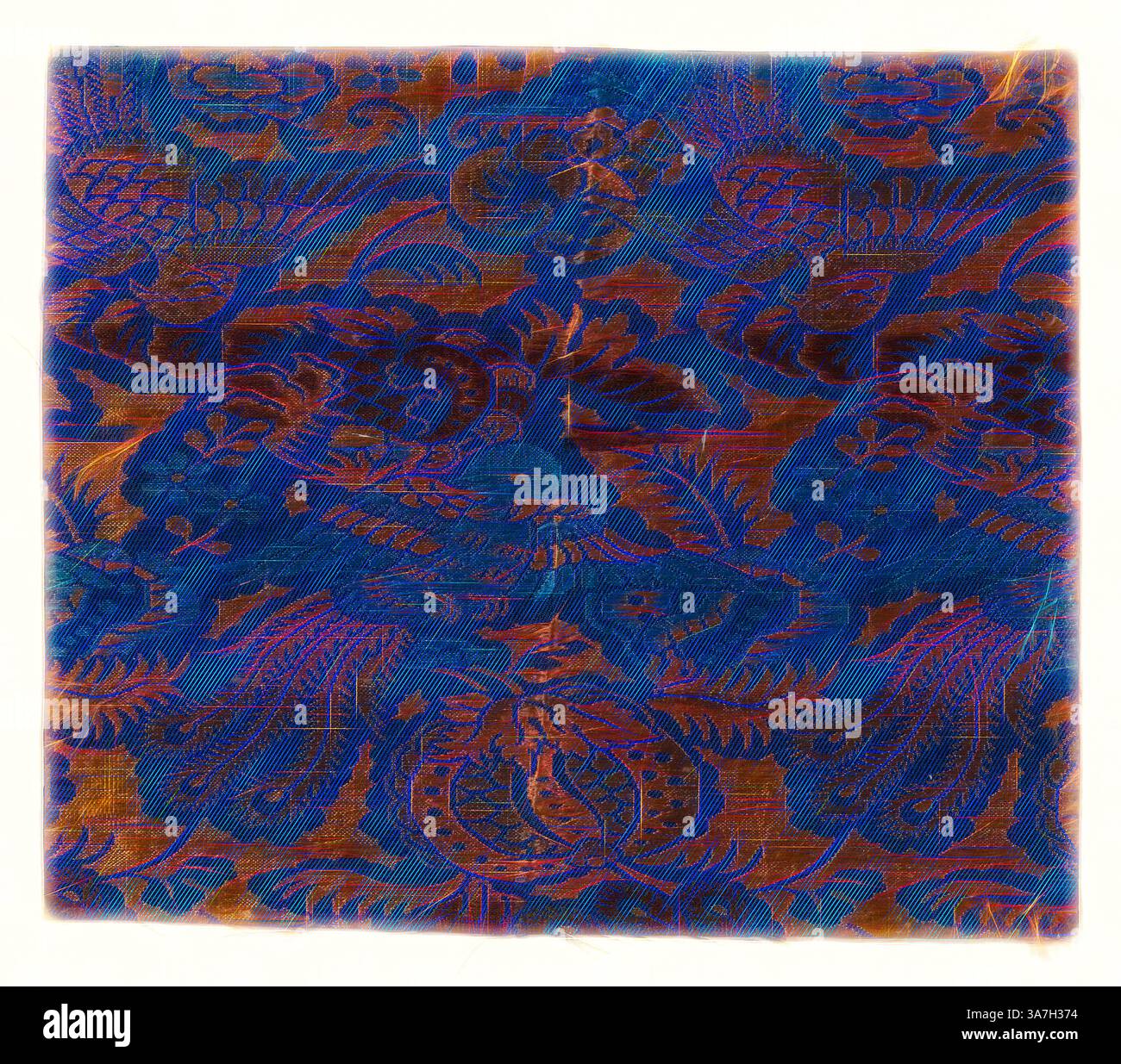 A richly detailed textile featuring intricate floral and ornamental ...