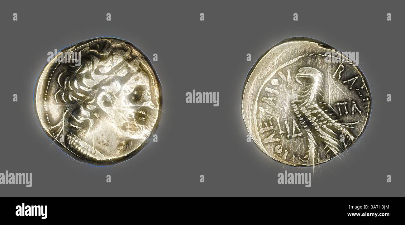 Two ancient coins are displayed side by side, featuring intricate ...