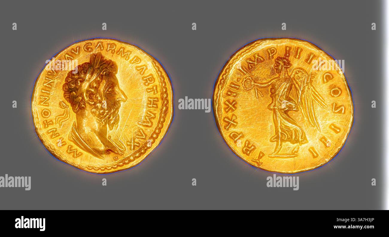 A pair of ancient coins featuring intricate designs; one side displays ...
