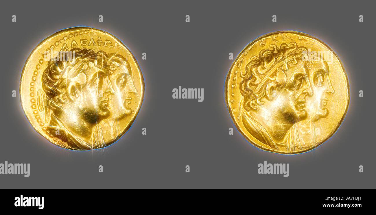 Two ancient coins featuring intricately detailed portraits of two ...