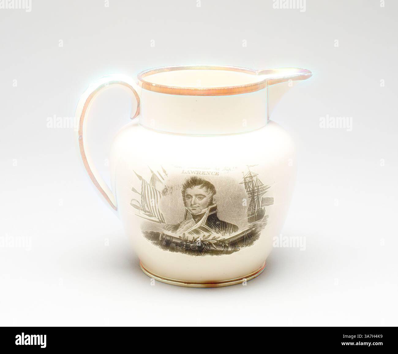 An elegantly designed pitcher adorned with a portrait of a naval figure ...