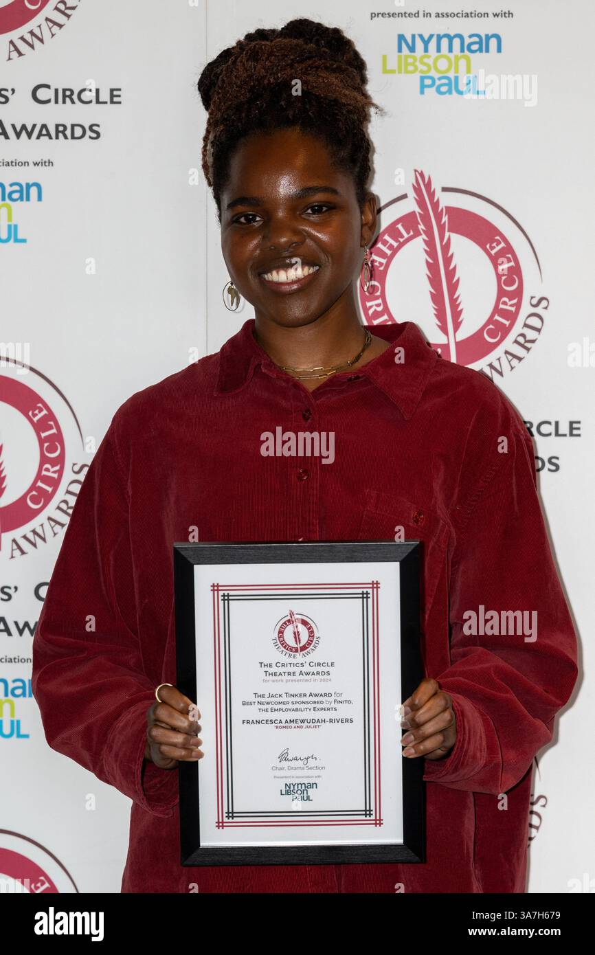 London, UK. 27 March 2025. Francesca Amewudah-Rivers, winner The Jack ...