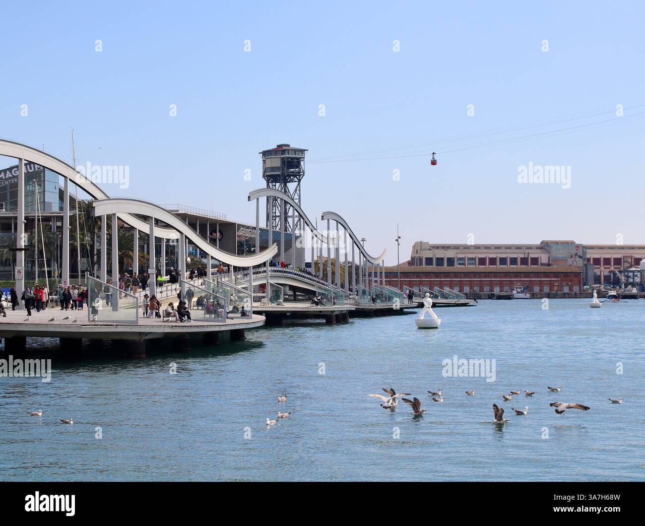 Barcelona, Spain - March 15 2025: Rambla de Mar Pedestrian Bridge and ...