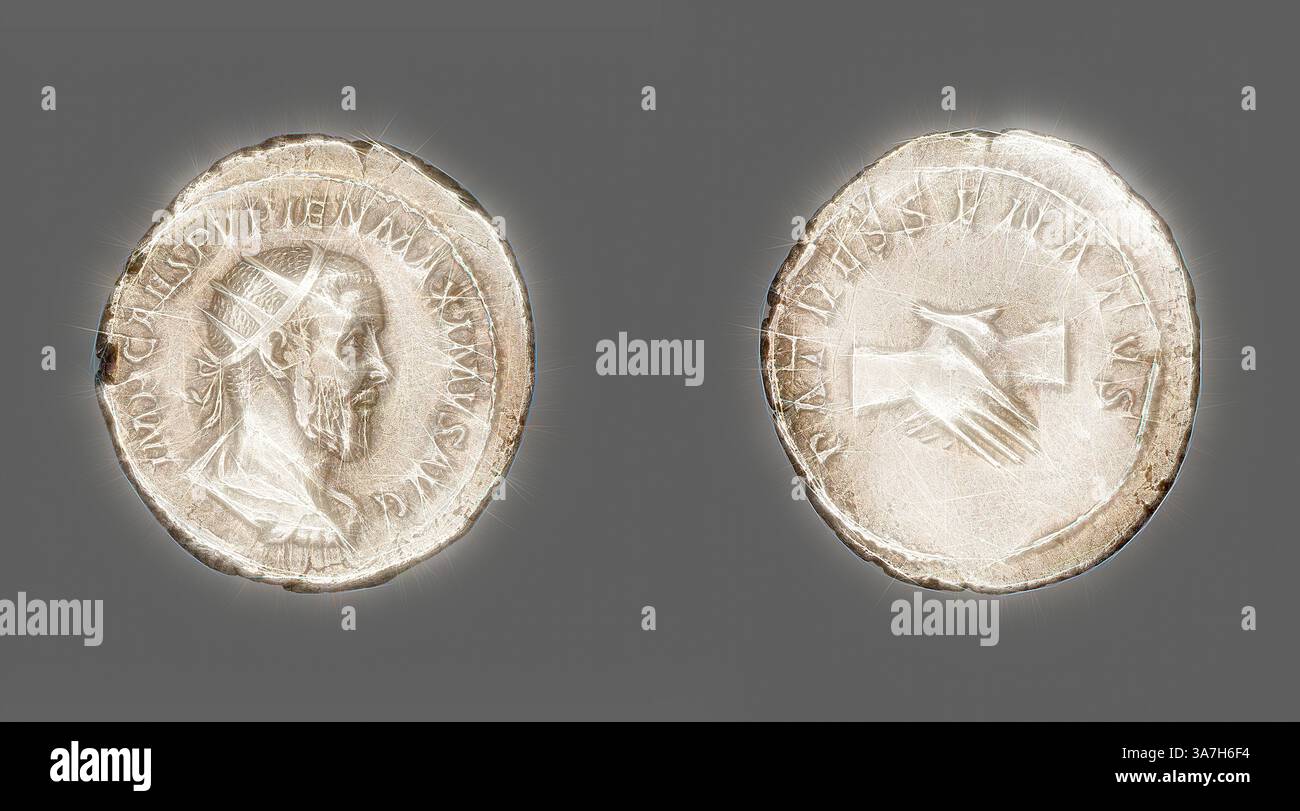 A coin featuring a profile of a Roman emperor on one side and an ...