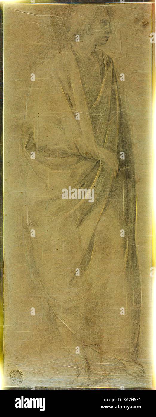 A draped figure stands in a contemplative pose, exuding a sense of ...