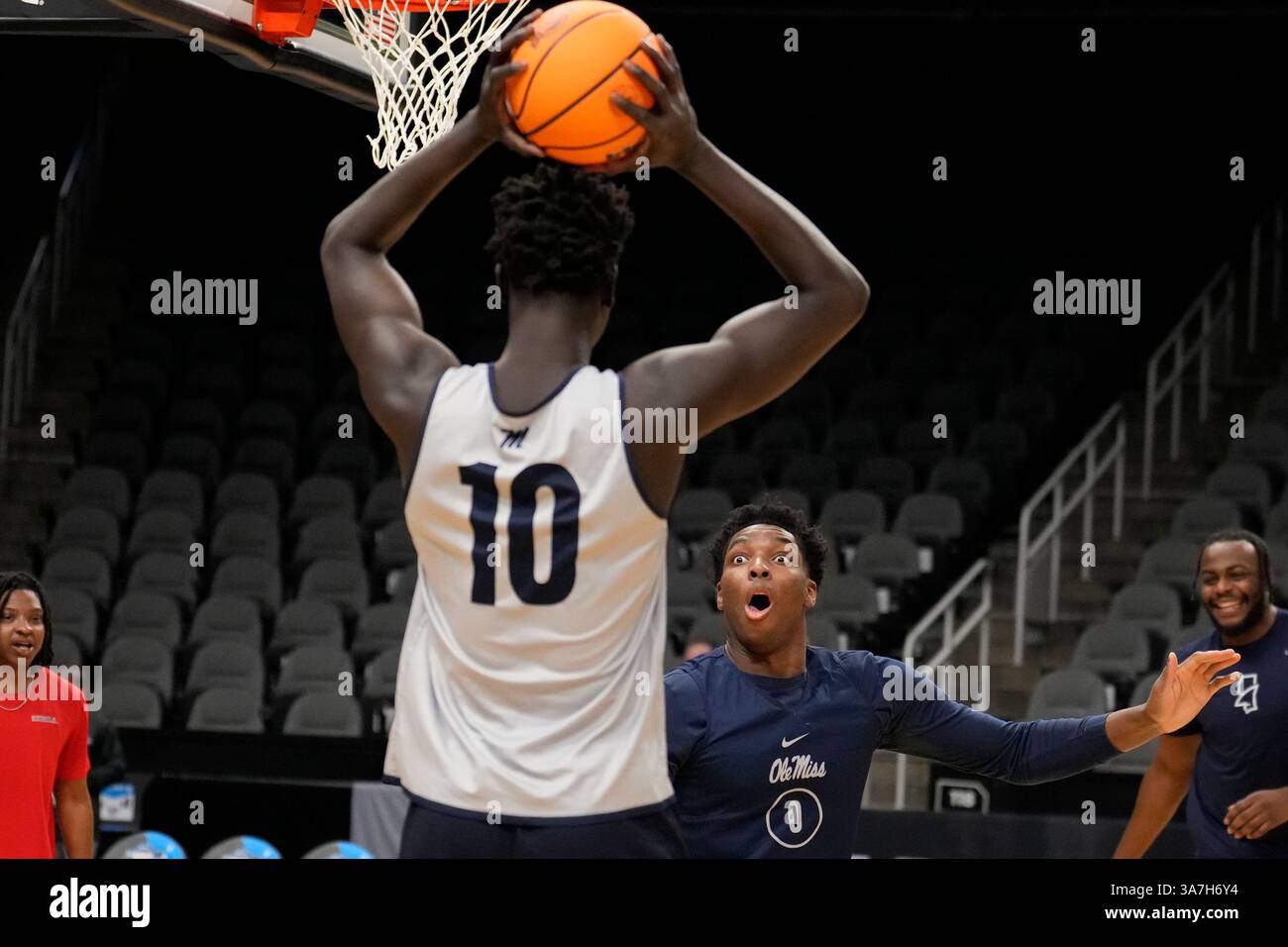 Mississippi forward Malik Dia (0) runs drills during practice before ...