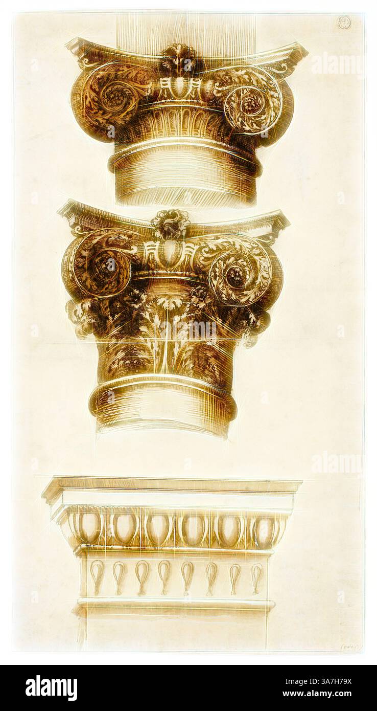 A detailed depiction of classical column capitals, showcasing intricate ...