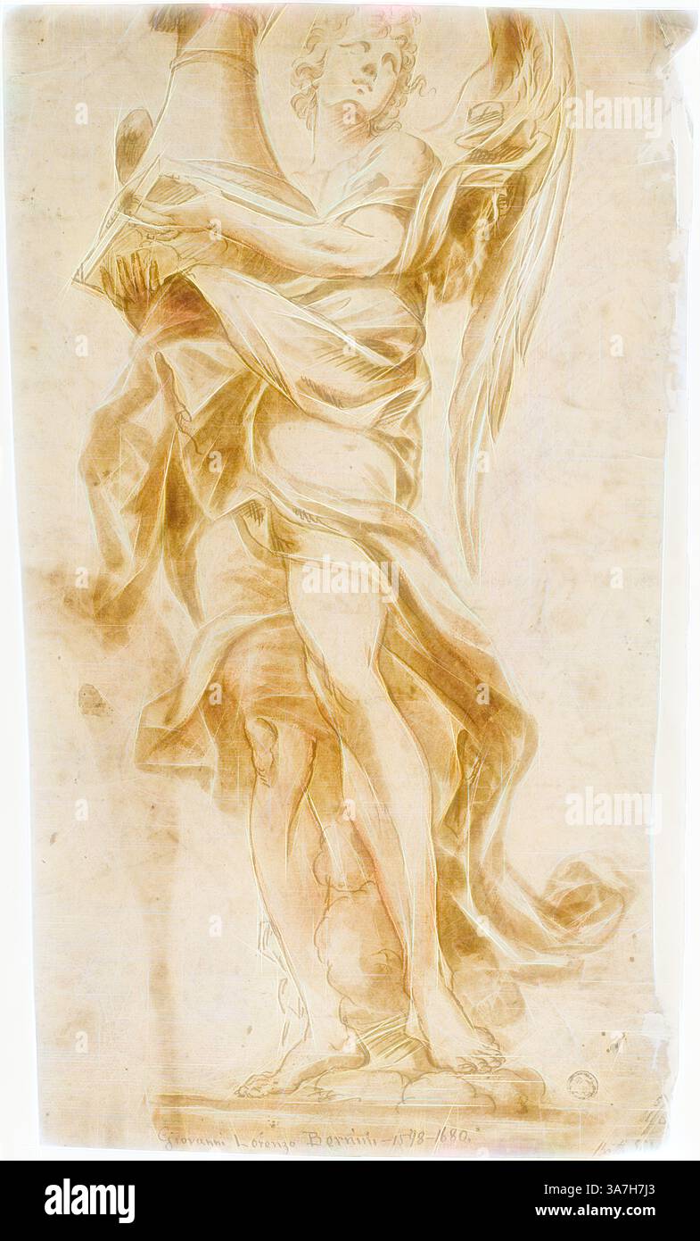 An ethereal figure draped in flowing garments stands in a dynamic pose ...