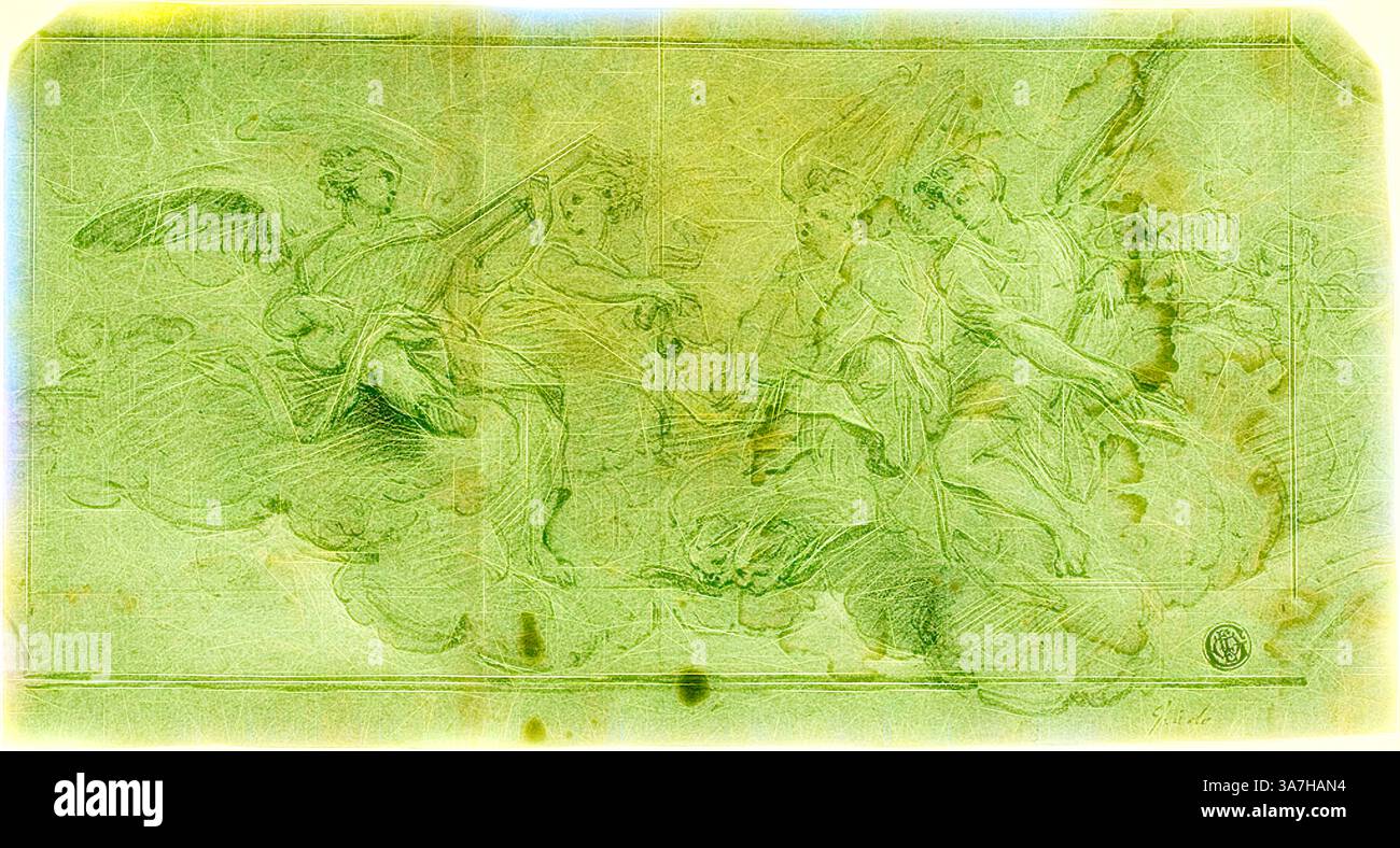 A celestial scene featuring figures adorned with flowing garments ...