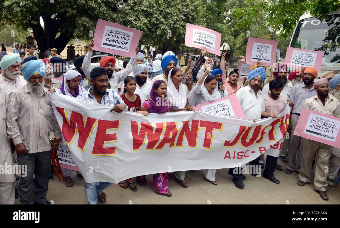 NEW DELHI, INDIA - MAY 10: Victims of 1984 anti Sikh riots during a ...