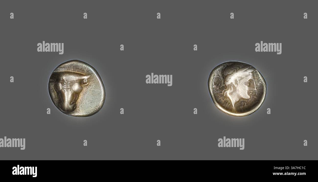 Two ancient coins are displayed side by side, each featuring distinct ...