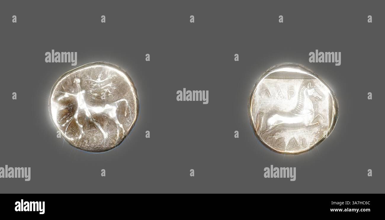 A pair of ancient coins featuring intricate designs, one with a ...