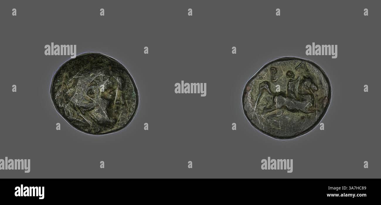 Two ancient coins are displayed side by side. One features a detailed ...