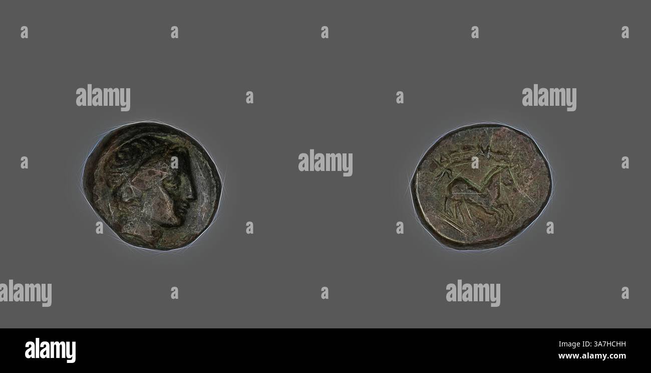 A pair of ancient coins, one featuring a profile of a figure with ...