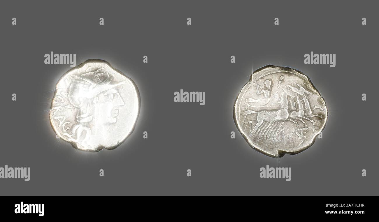 Two ancient coins displayed side by side, featuring intricate designs ...