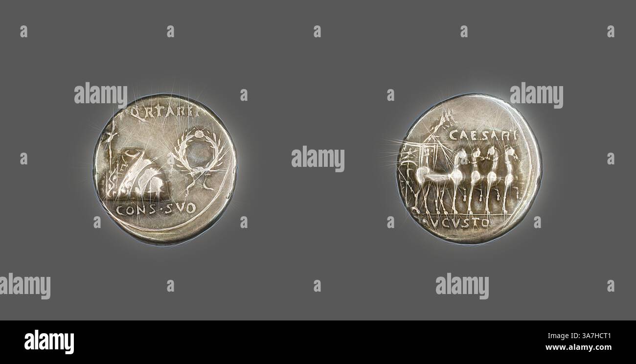 Two ancient coins are displayed side by side. The left coin features ...