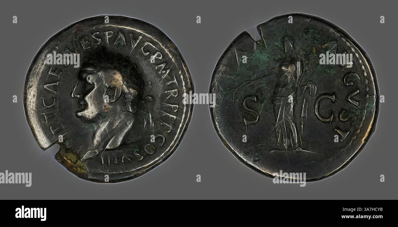 A silver coin featuring a profile of a Roman emperor on one side ...