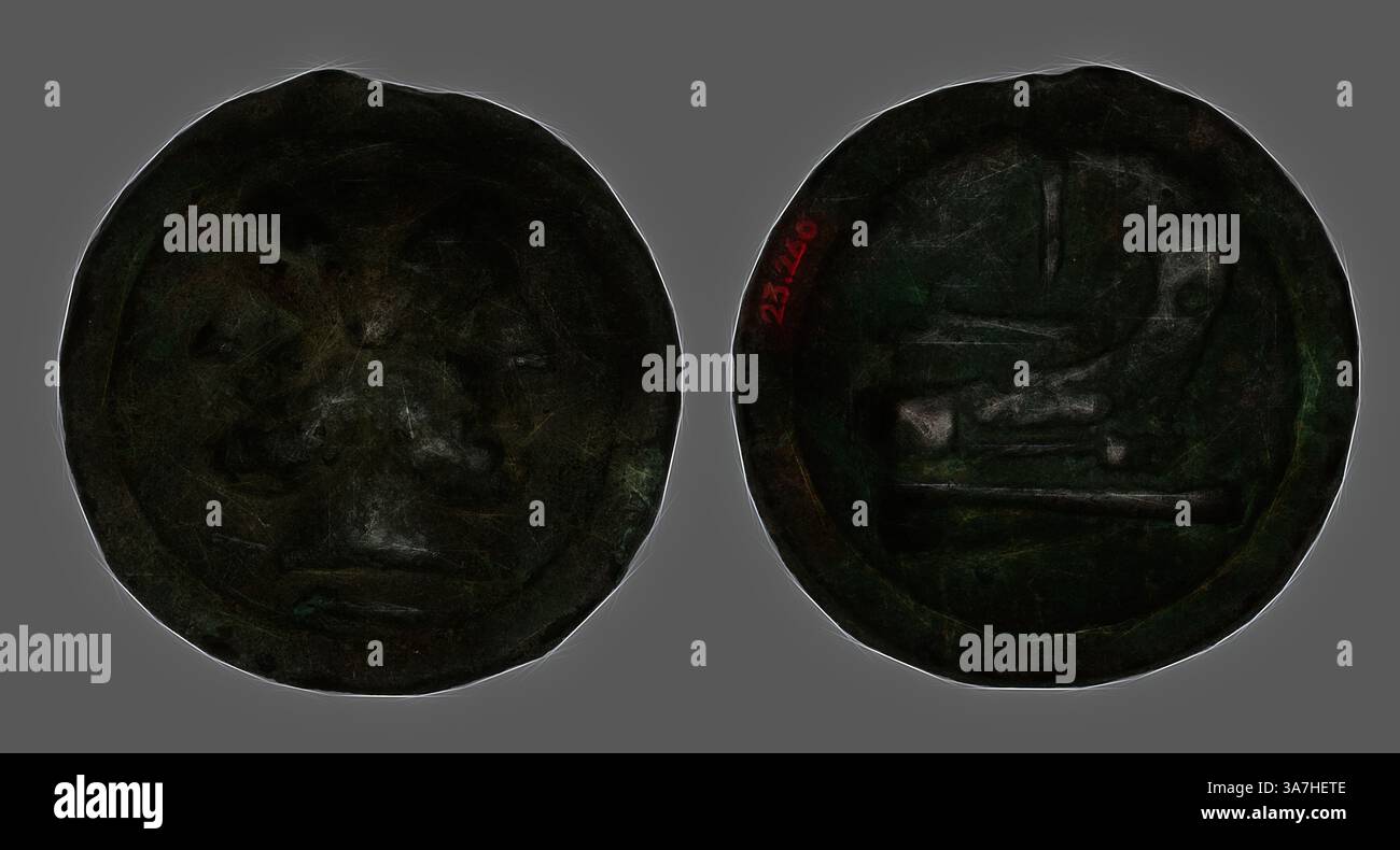 A circular ancient coin featuring intricate designs on both sides. One ...