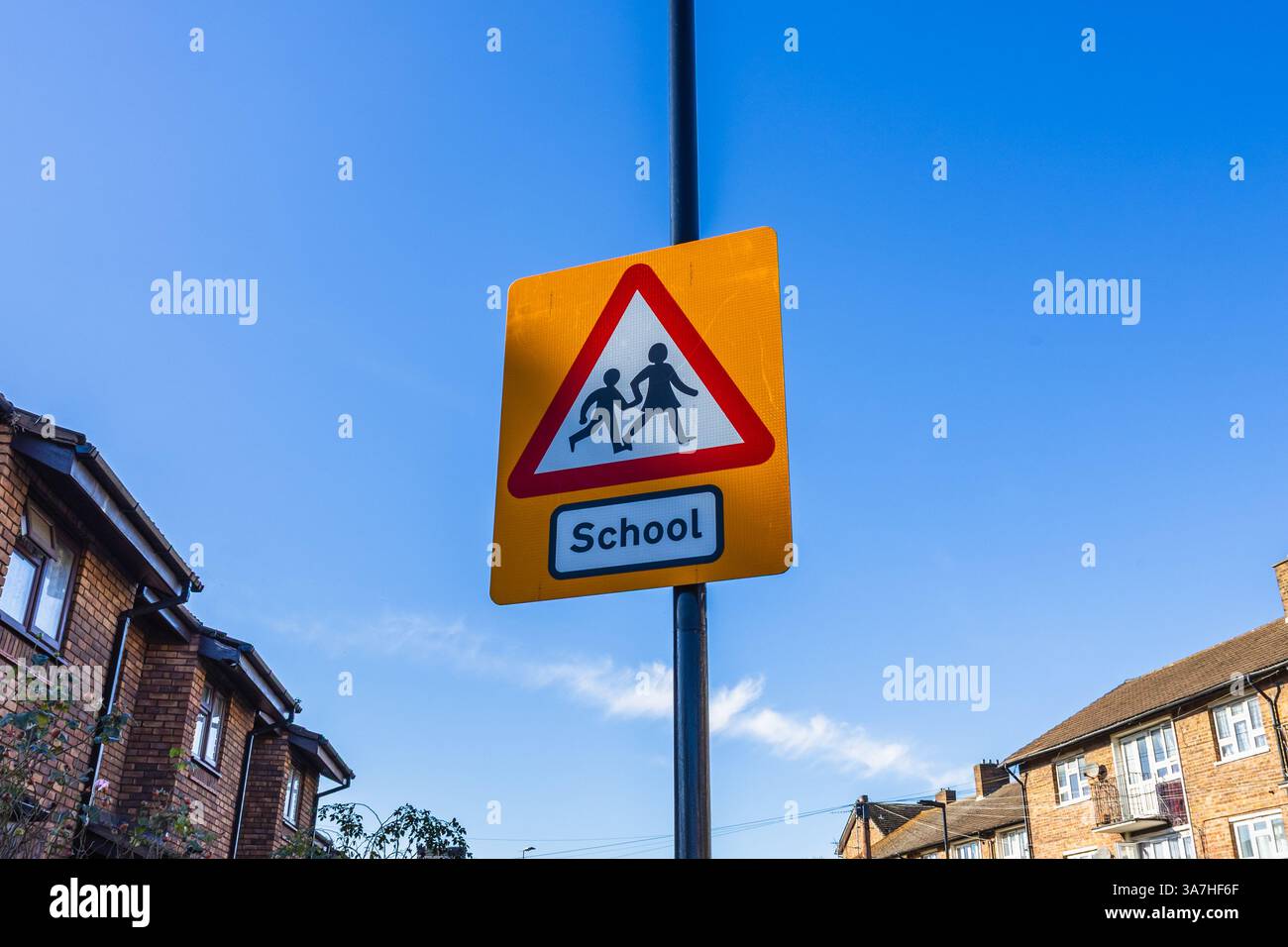 Road Safety Sign Indicating School Pedestrian Crossing in Residential ...