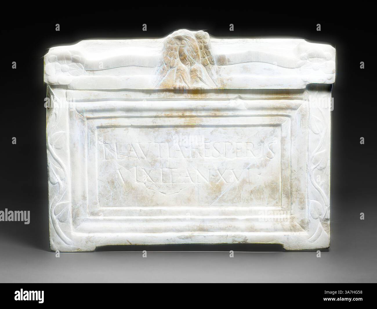 An ancient marble sarcophagus adorned with intricate carvings ...