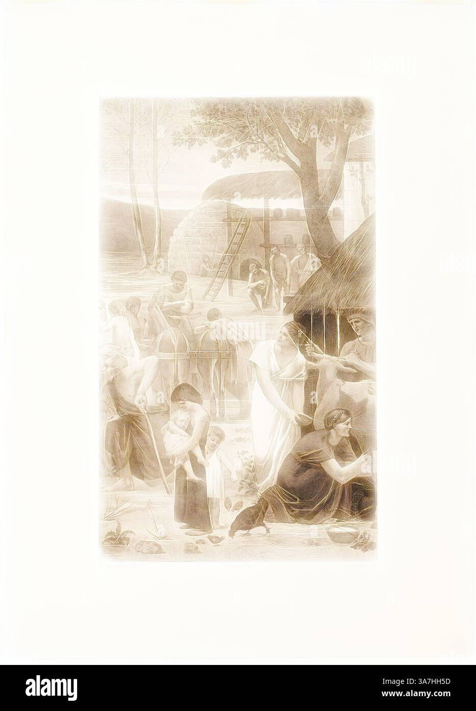 A serene scene depicting a communal gathering, where individuals engage ...
