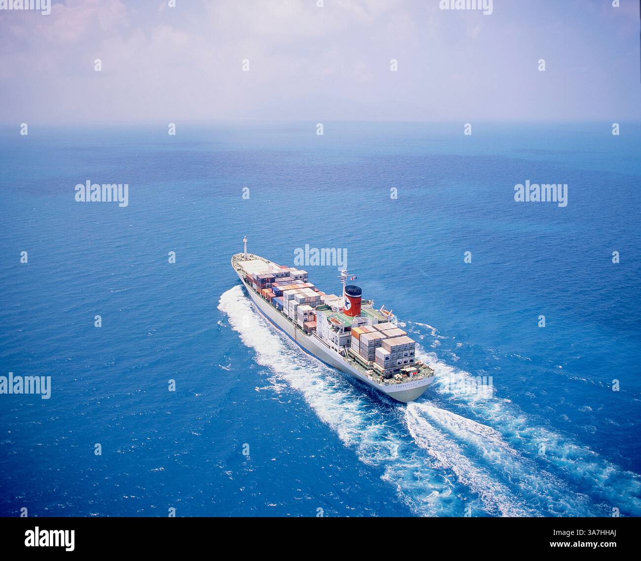 Aerial view of container ship Fremantle Star at sea off Queensland ...