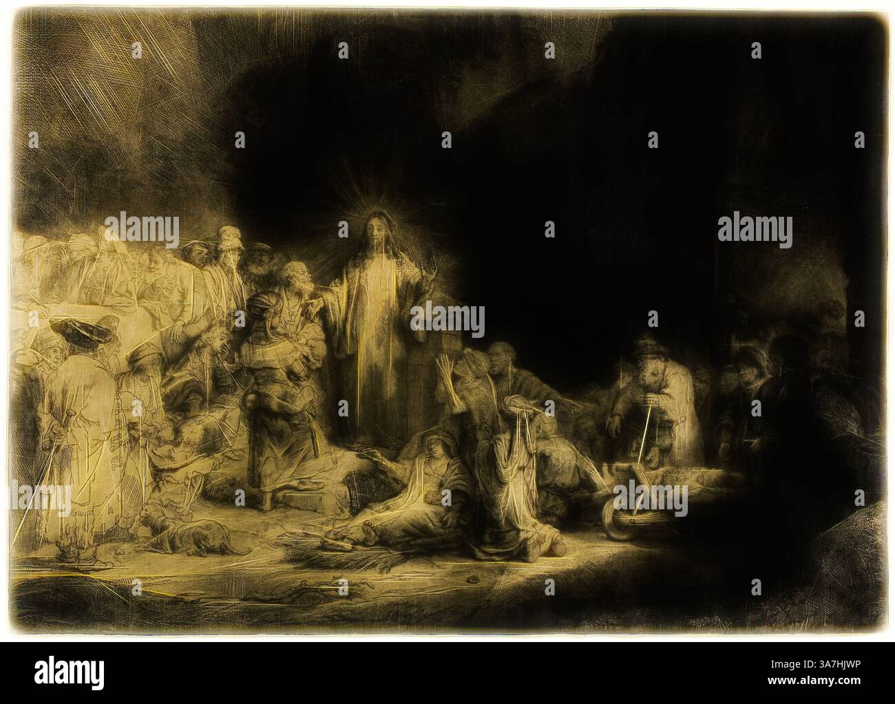 A dramatic scene unfolds, showcasing a group of figures in various ...