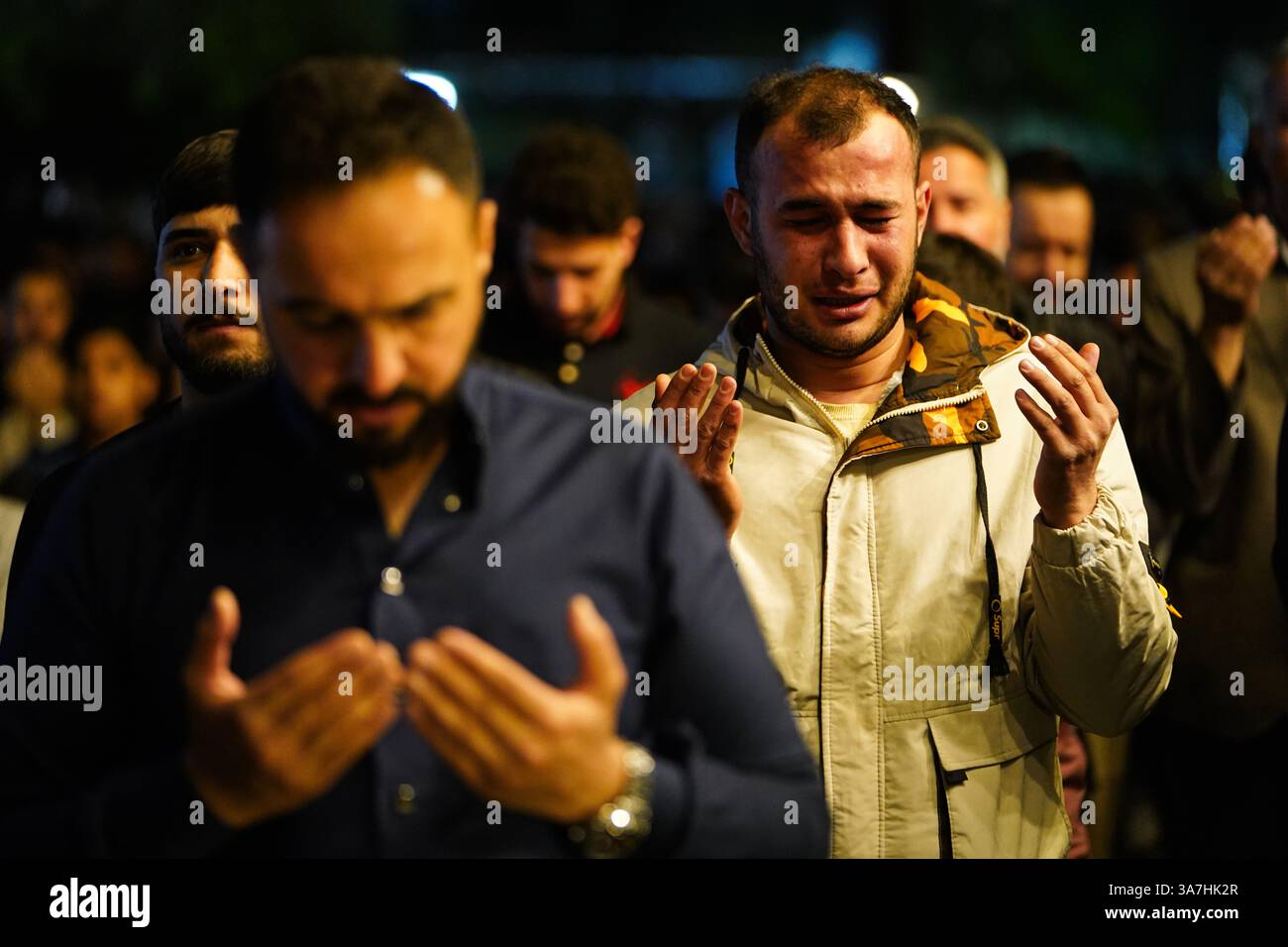 March 27, 2025, Mosul, Nineveh, Iraq: A Sunni Muslim man cries during ...
