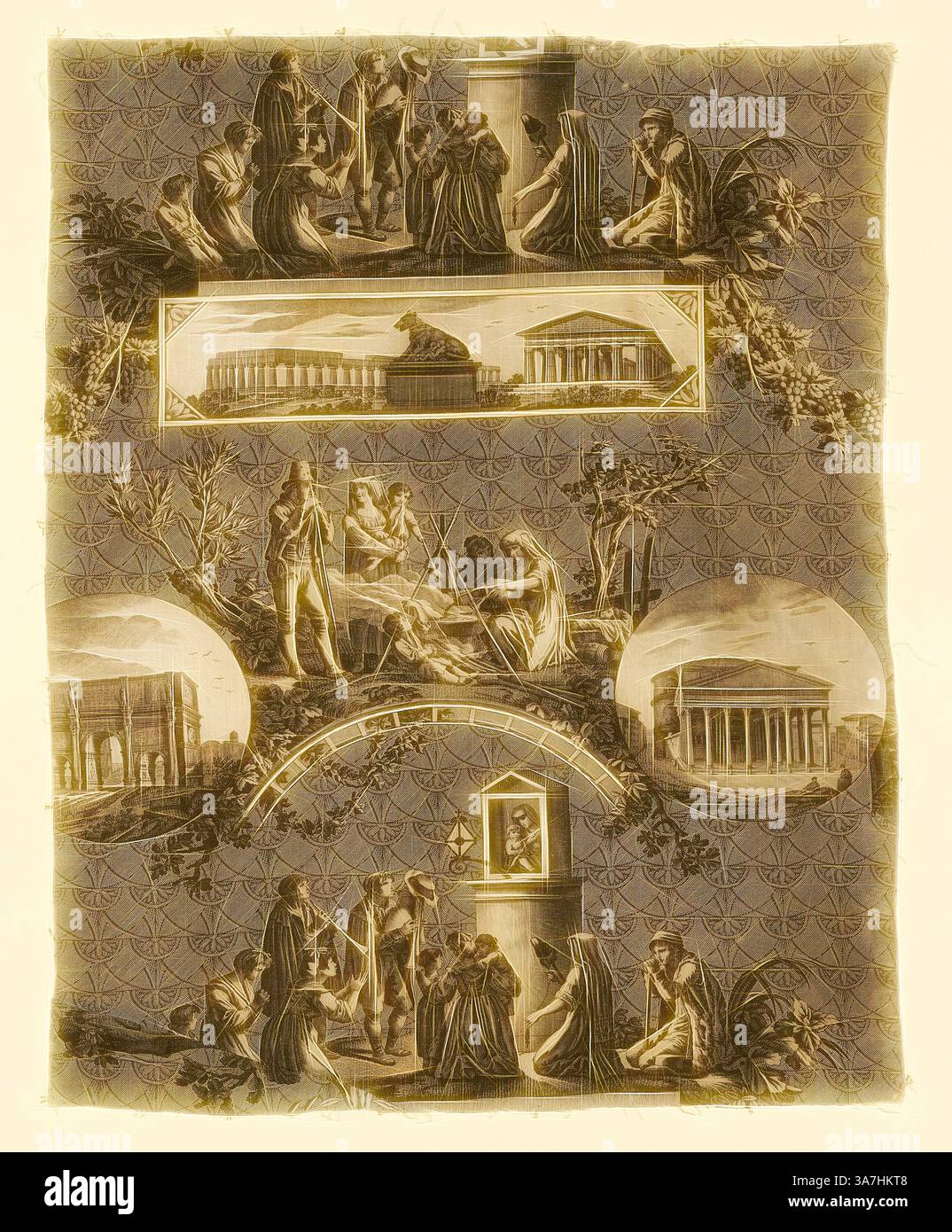 A series of intricate illustrations depicting historical figures and ...