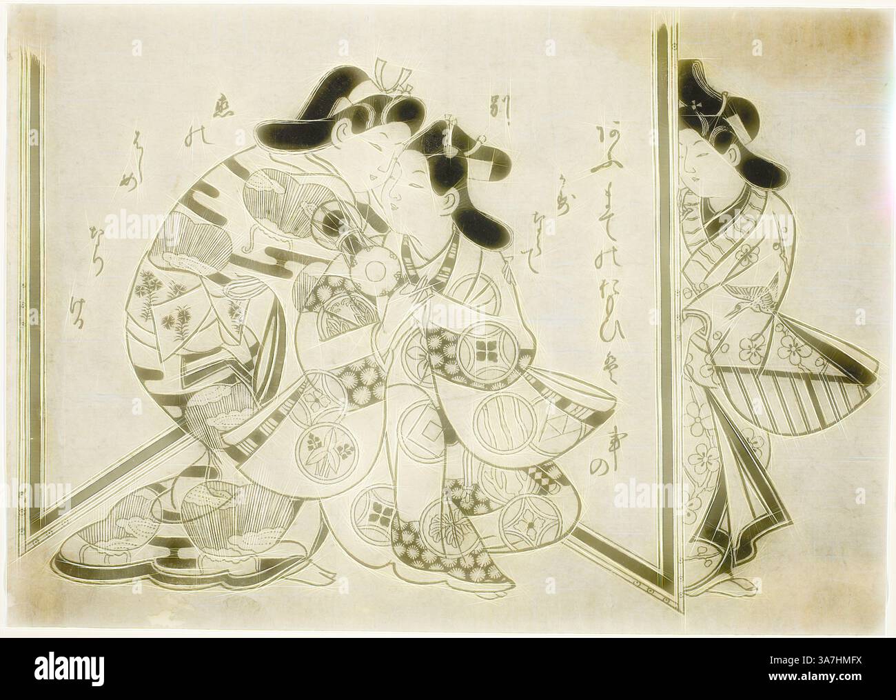 Two elegantly dressed figures embrace tenderly, adorned in intricate ...