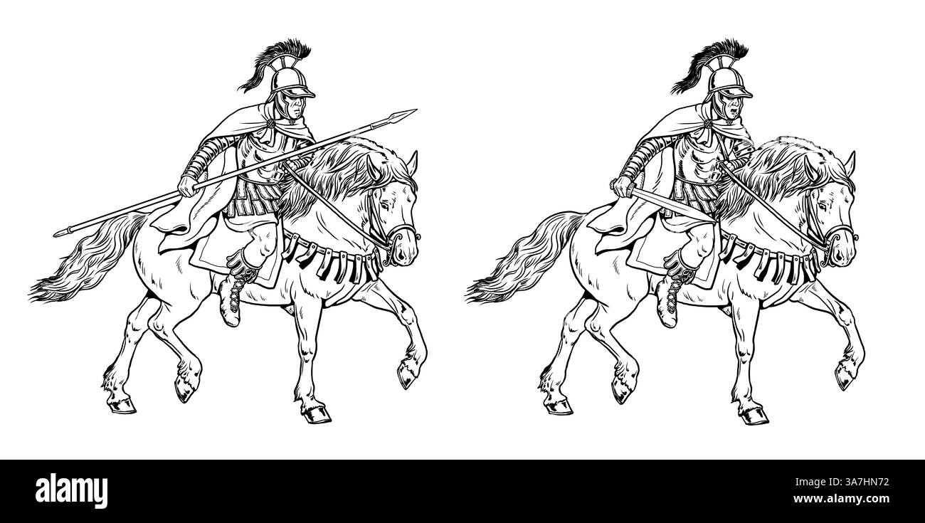 The Ptolemaic cavalry. Ancient Greek horseman. Historical drawing Stock ...