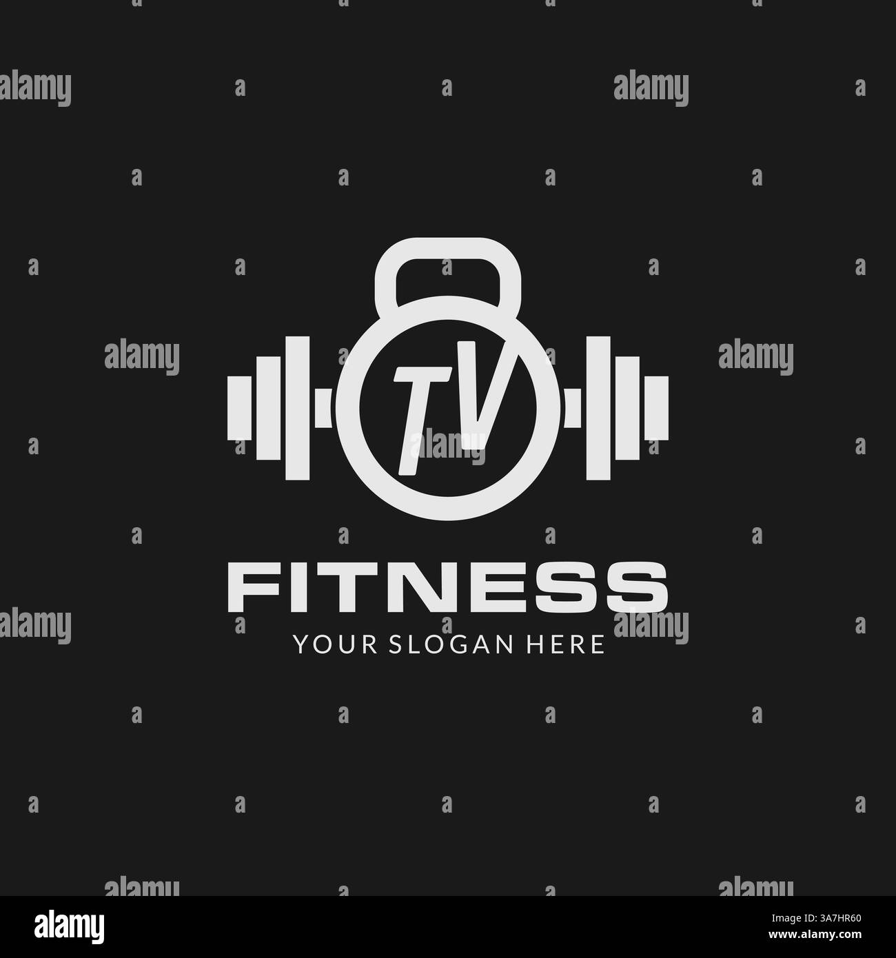 Initial TV fitness logo with creative kettlebell icon design style ...