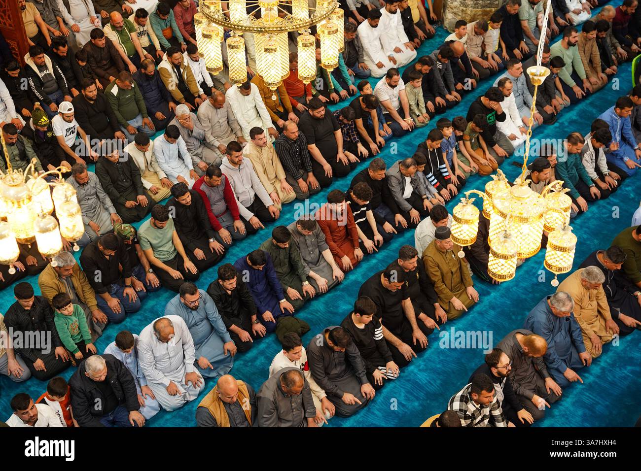 March 27, 2025, Mosul, Nineveh, Iraq: Sunni Muslims pray at al-Basha ...