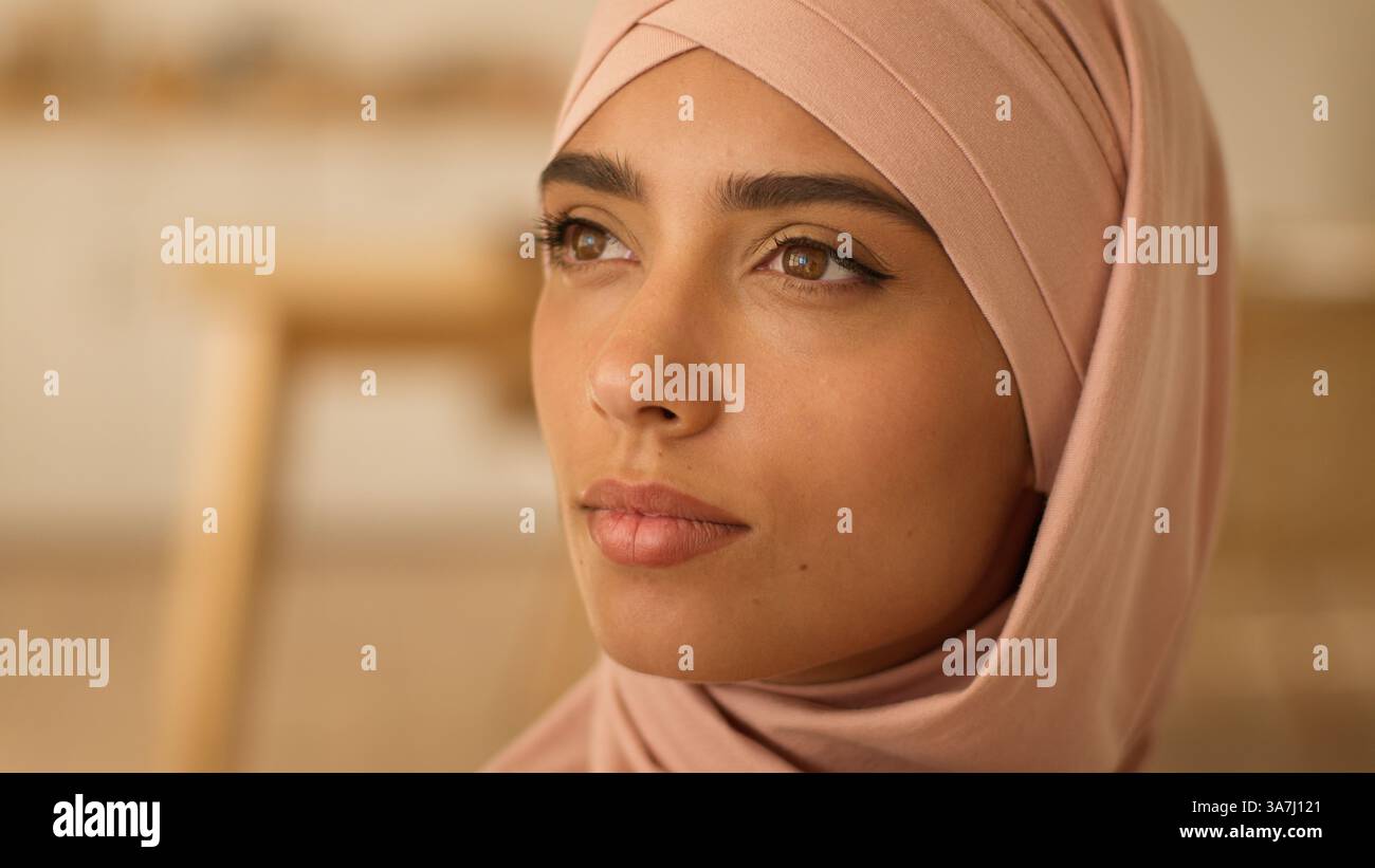 Close up serious pensive thinking solution contemplate dreaming ...