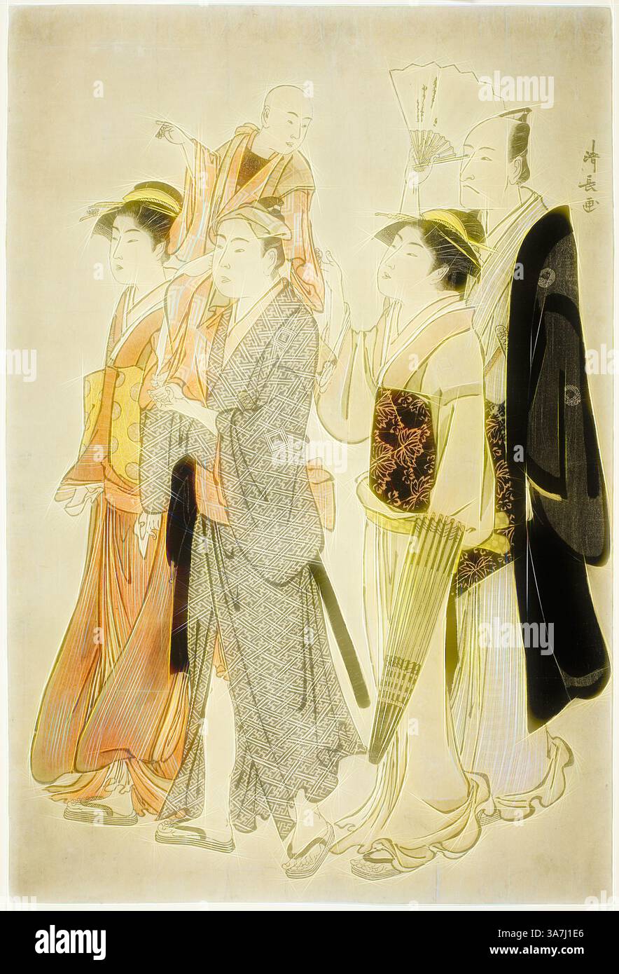 A group of elegantly dressed figures in traditional attire, showcasing ...