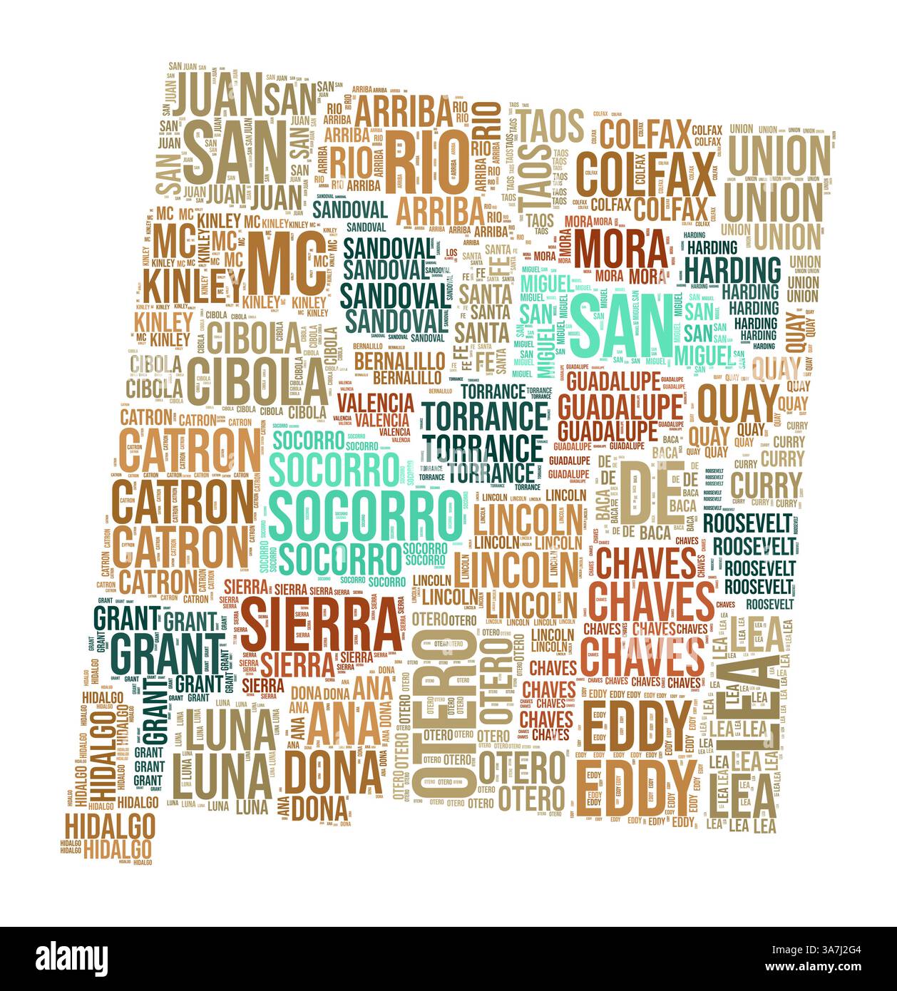 New Mexico Word Cloud. State shape with county division. New Mexico ...