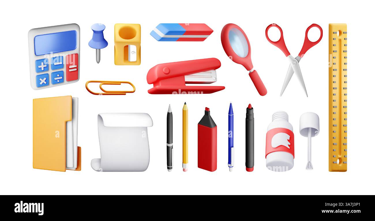 3d stationery tools set isolated Stock Vector Image & Art - Alamy
