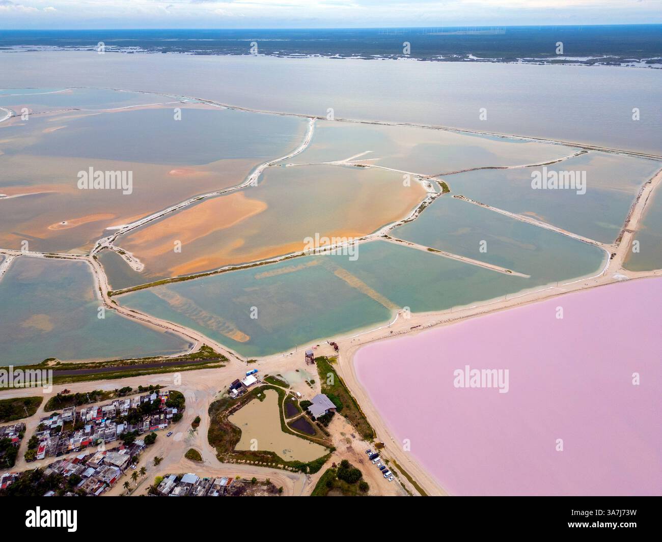 las coloradas pink salines drone aerial view panorama landscape yucatan ...