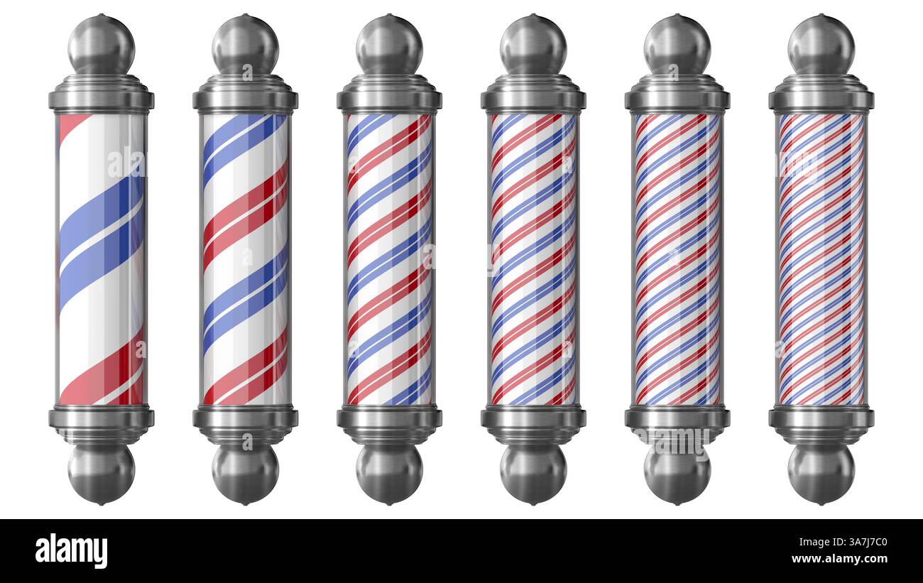 Set of vintage barber shop poles with stripes - 3D illustration Stock ...