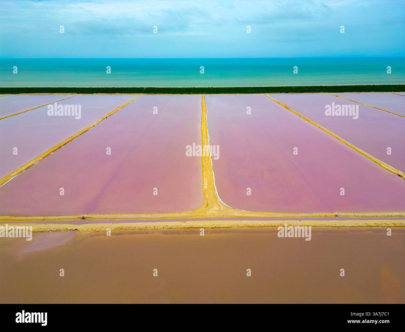 las coloradas pink salines drone aerial view panorama landscape yucatan ...