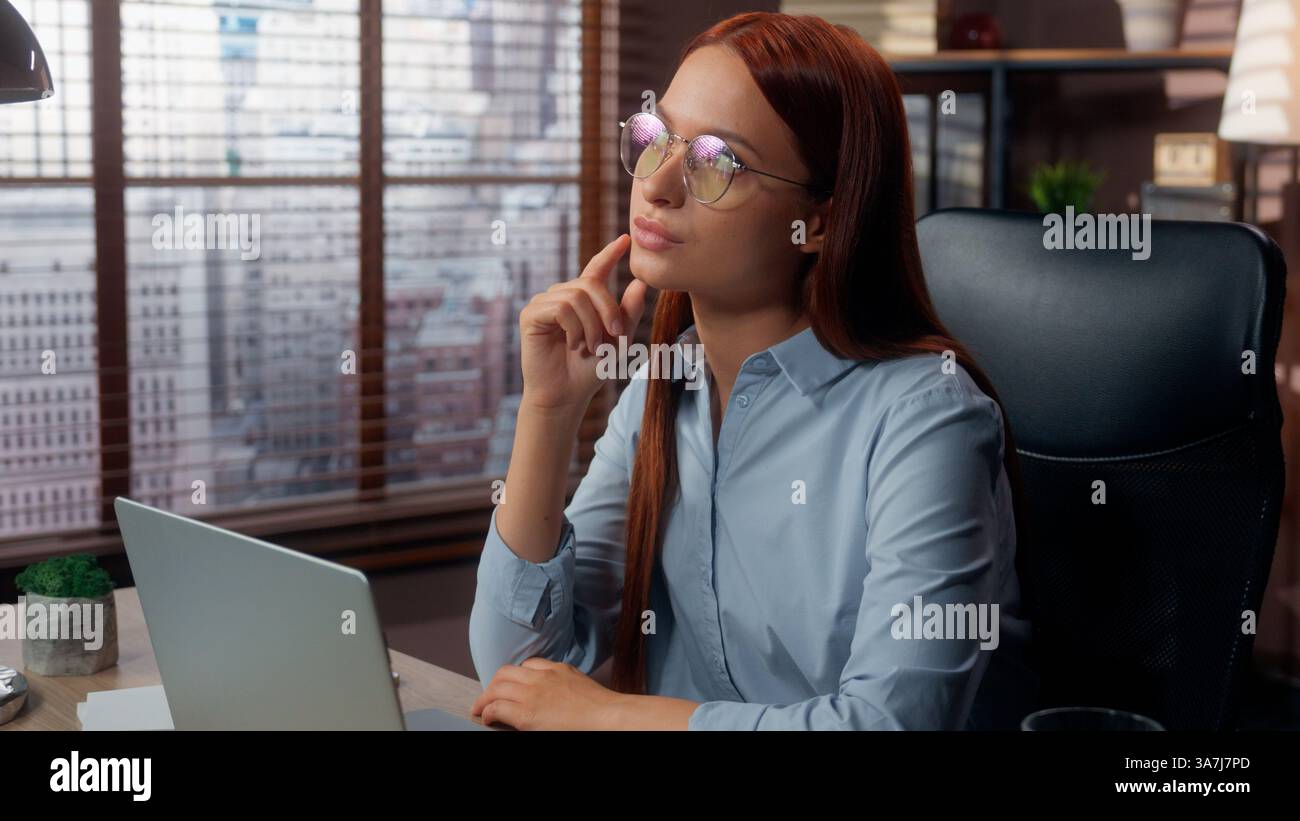 Concentrated Caucasian woman business lady businesswoman girl female in ...