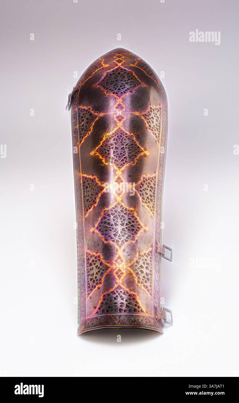 A uniquely designed armor piece featuring an intricate pattern that ...