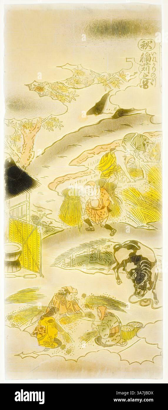 A serene rural scene depicting villagers engaged in various activities ...