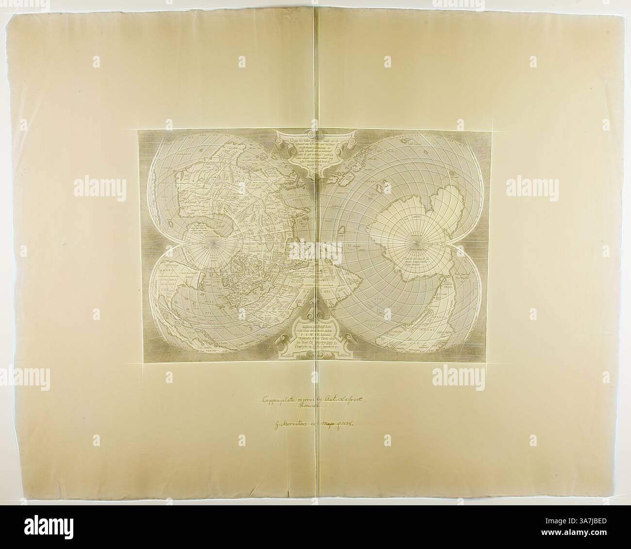 A detailed historical map showcasing a unique projection of the world ...