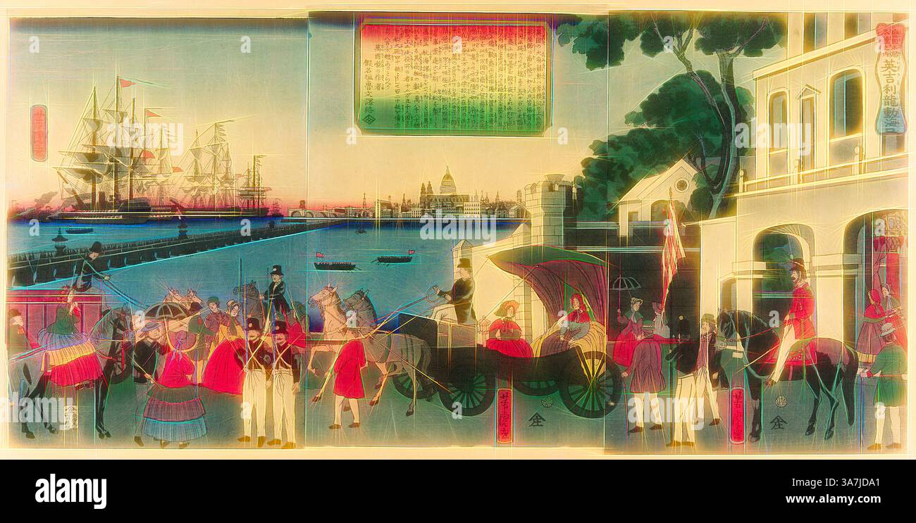 A bustling historical scene captures a vibrant port with ships at sail ...